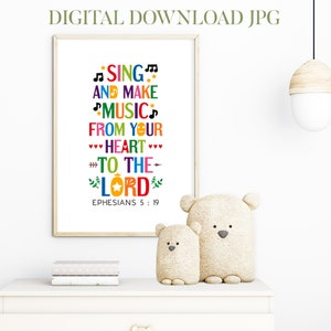 Printable Music Wall Art for Sunday School. Bible Verse Decor, Sing and ...