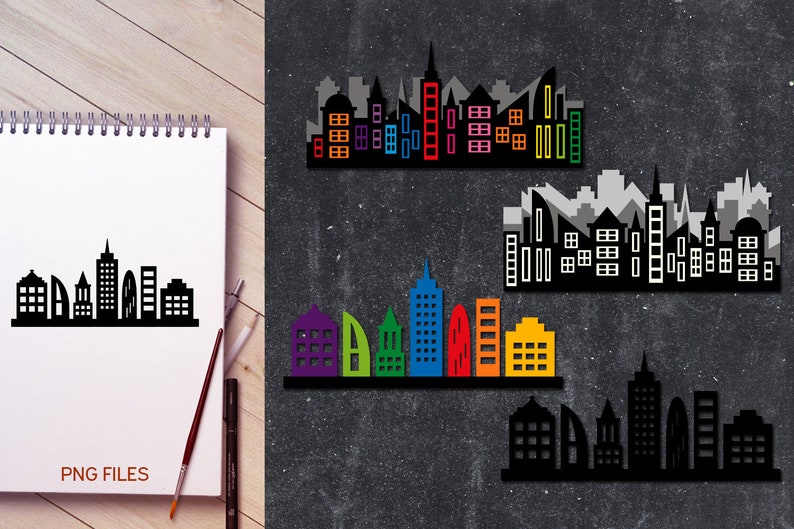 Skyline City Clip Art. Long Block Superhero City Buildings - Etsy