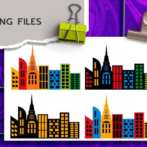 City Buildings Clip Art. Superhero Modern Skyline for Backdrop ...