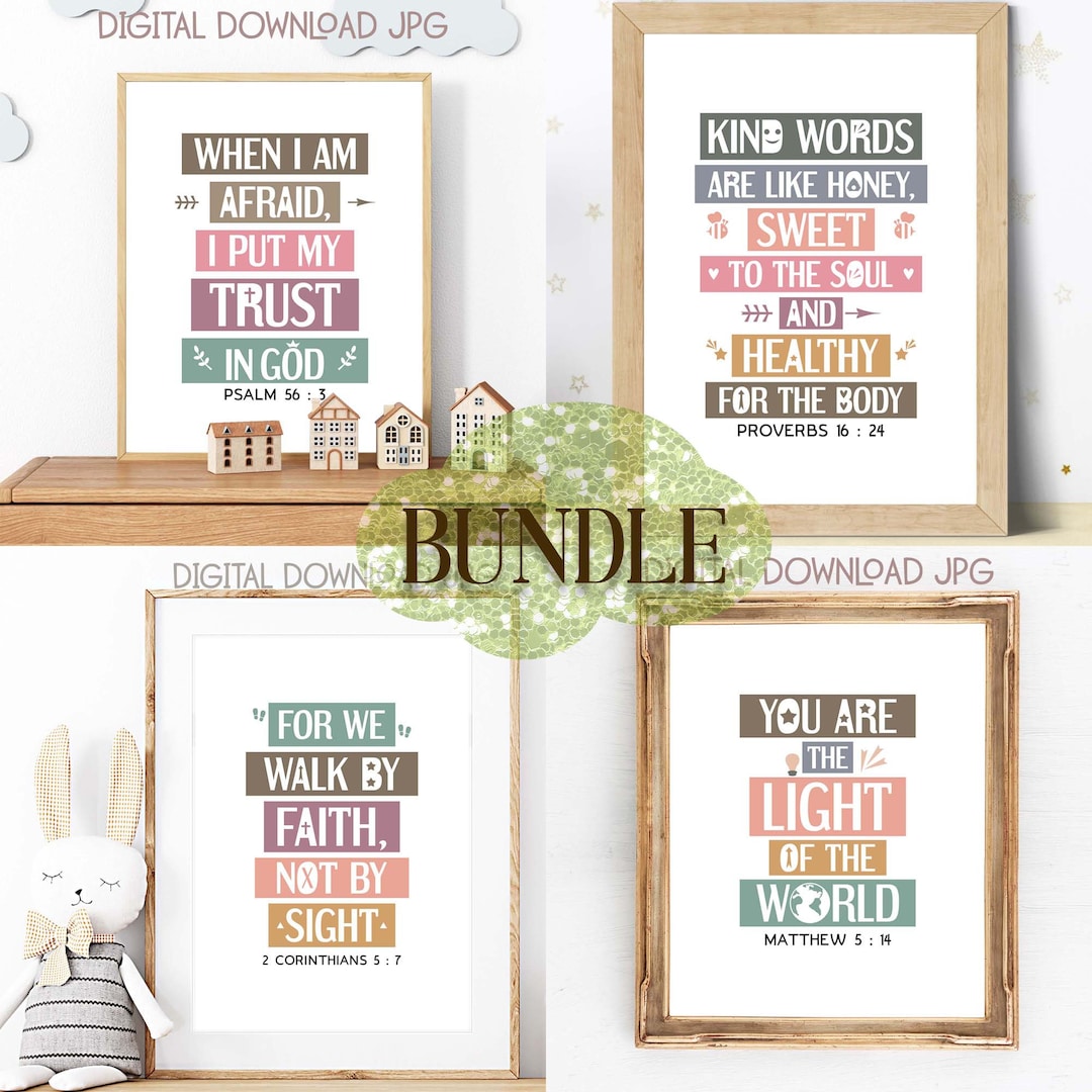 Wall Art Bundle. Printable Bible Verses Posters, Set of 4. Boho Colors ...