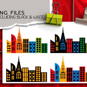 City Buildings Clip Art. Superhero Modern Skyline for Backdrop ...