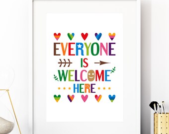 Everyone is Welcome Here,equality Print,diversity Wall Art,inclusion ...