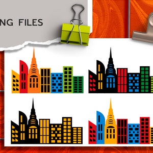 City Buildings Clip Art. Superhero Modern Skyline for Backdrop ...