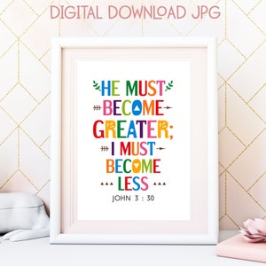 Afiche del versículo bíblico. Debe volverse más grande Debo volverme ...