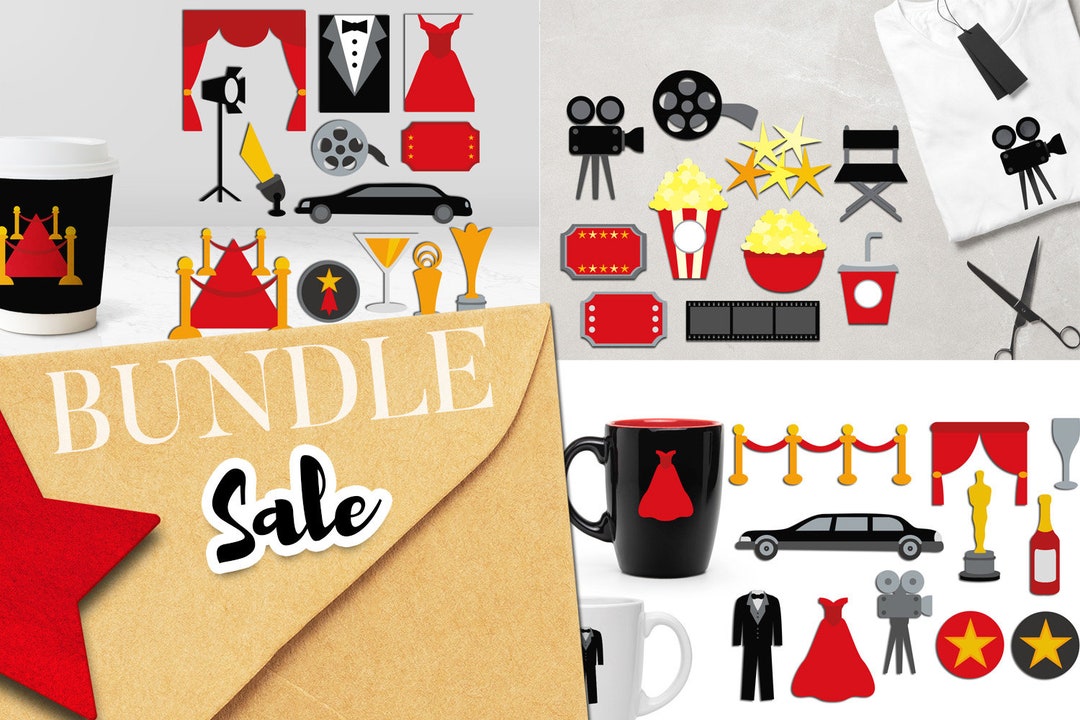 Hollywood Movie Night Clip Art Bundle. Red Carpet Party, Tuxedo ...