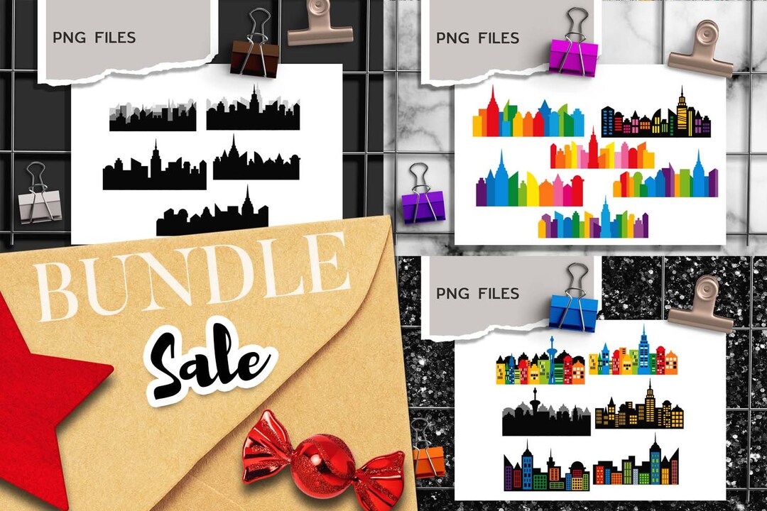 Superhero City Skyline Clipart Bundle. Modern Skyscraper Buildings for ...