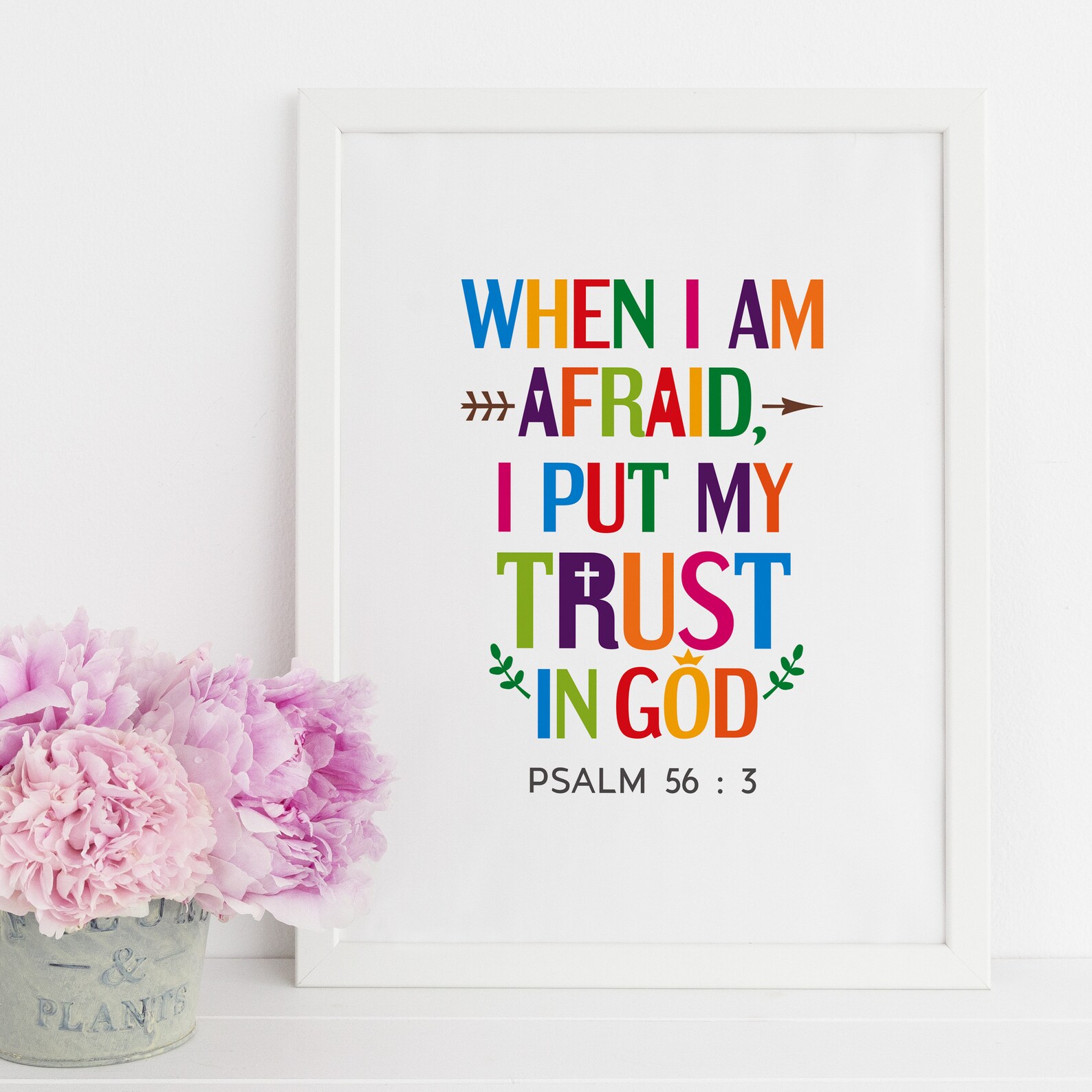 When I Am Afraid, I Put My Trust in God, Psalm 56:3. Bible Verse Poster ...