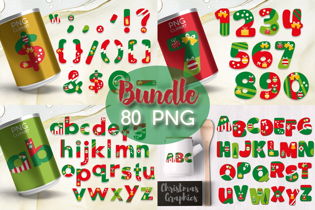 Christmas Alphabet Clipart. Premium ABC Letters and Numbers Graphic ...