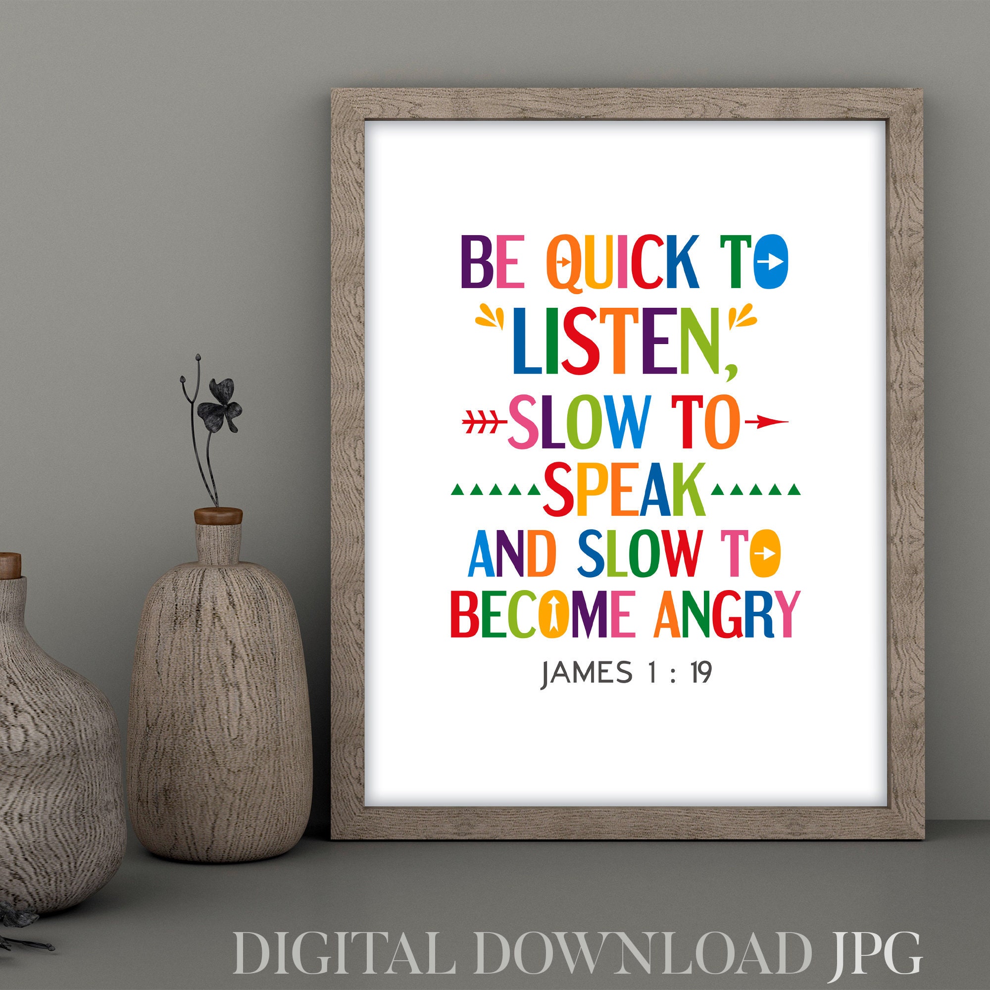 Bible verse wall art printable. Be quick to listen slow to | Etsy