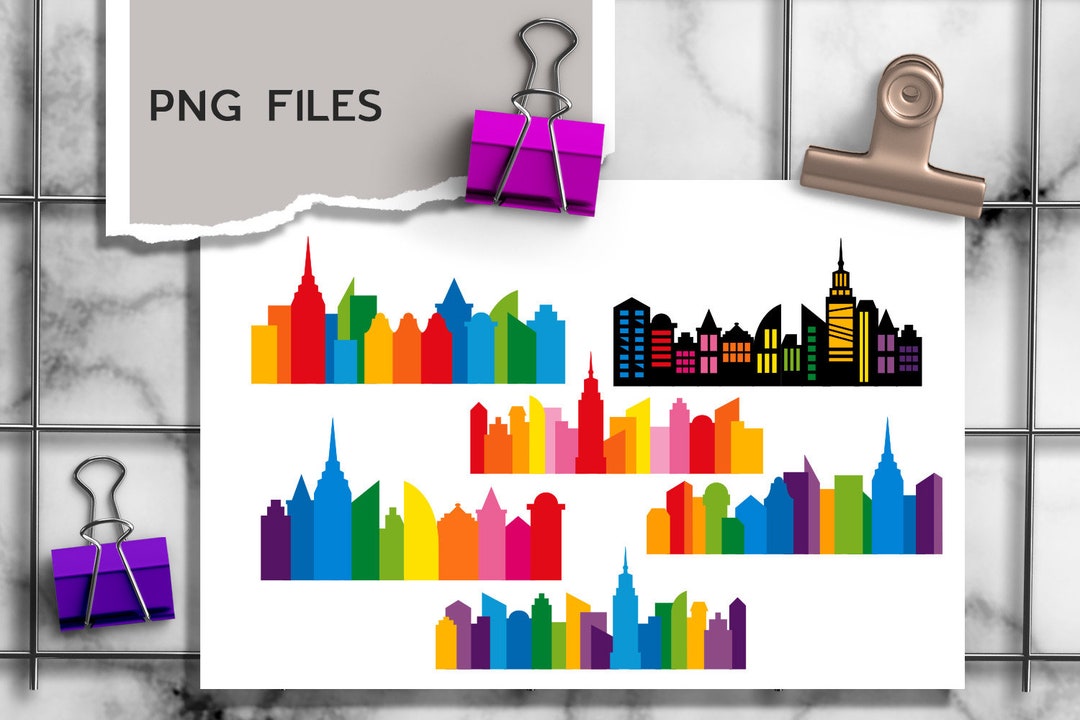 City Skyline Clipart. Rainbow Colors Modern City Buildings. Superhero ...
