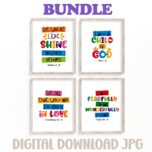 Printable Kids Wall Art Bundle. Bible Verses Posters, Set of 4. Matthew ...