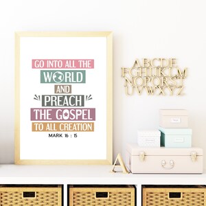 Printable Bible Verse Poster. Pastel Boho Colors. Go Into All the World ...