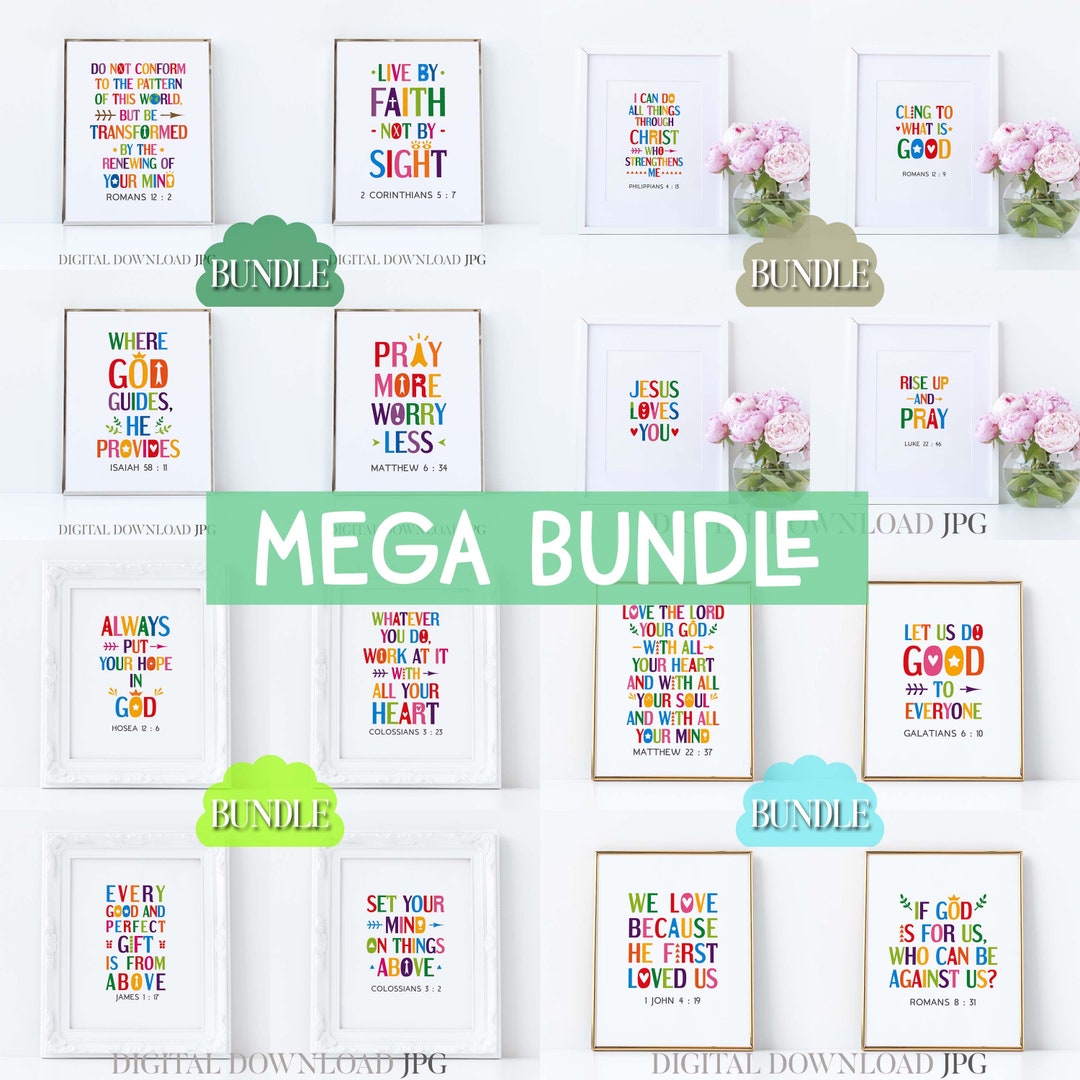 Bible Verses Bundle. Printable Wall Art for Kids Bedroom and Church ...
