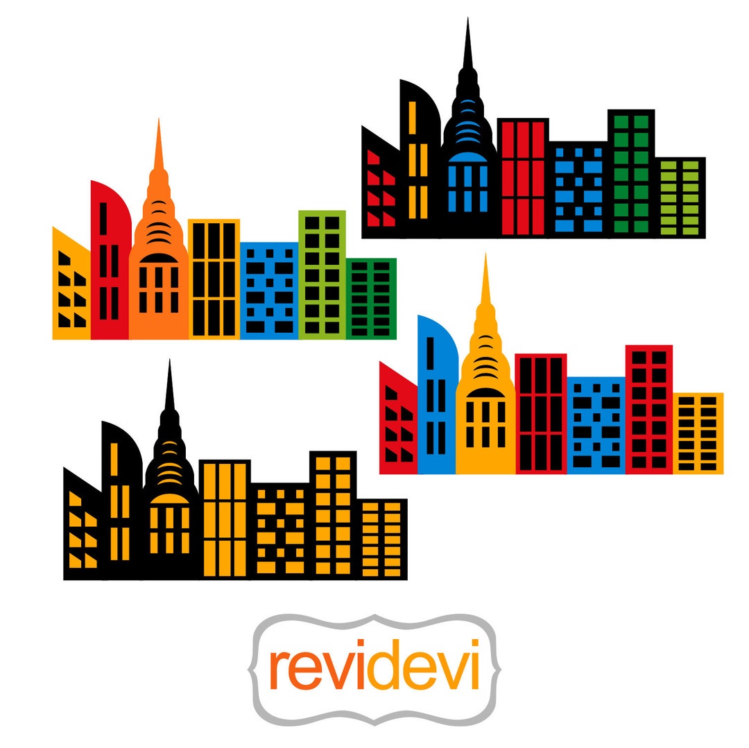 City Buildings Clip Art. Superhero Modern Skyline for Backdrop ...
