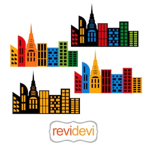 City Buildings Clip Art. Superhero Modern Skyline for Backdrop ...