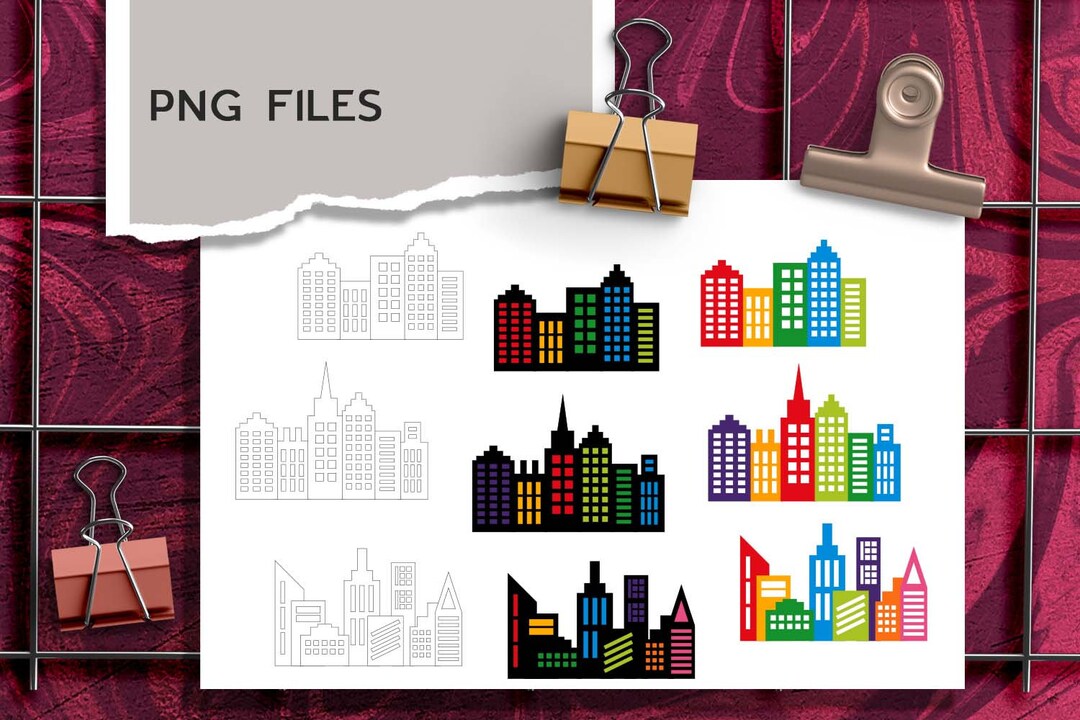 Superhero City Buildings Background Clipart - Simple Colorful Skyline ...