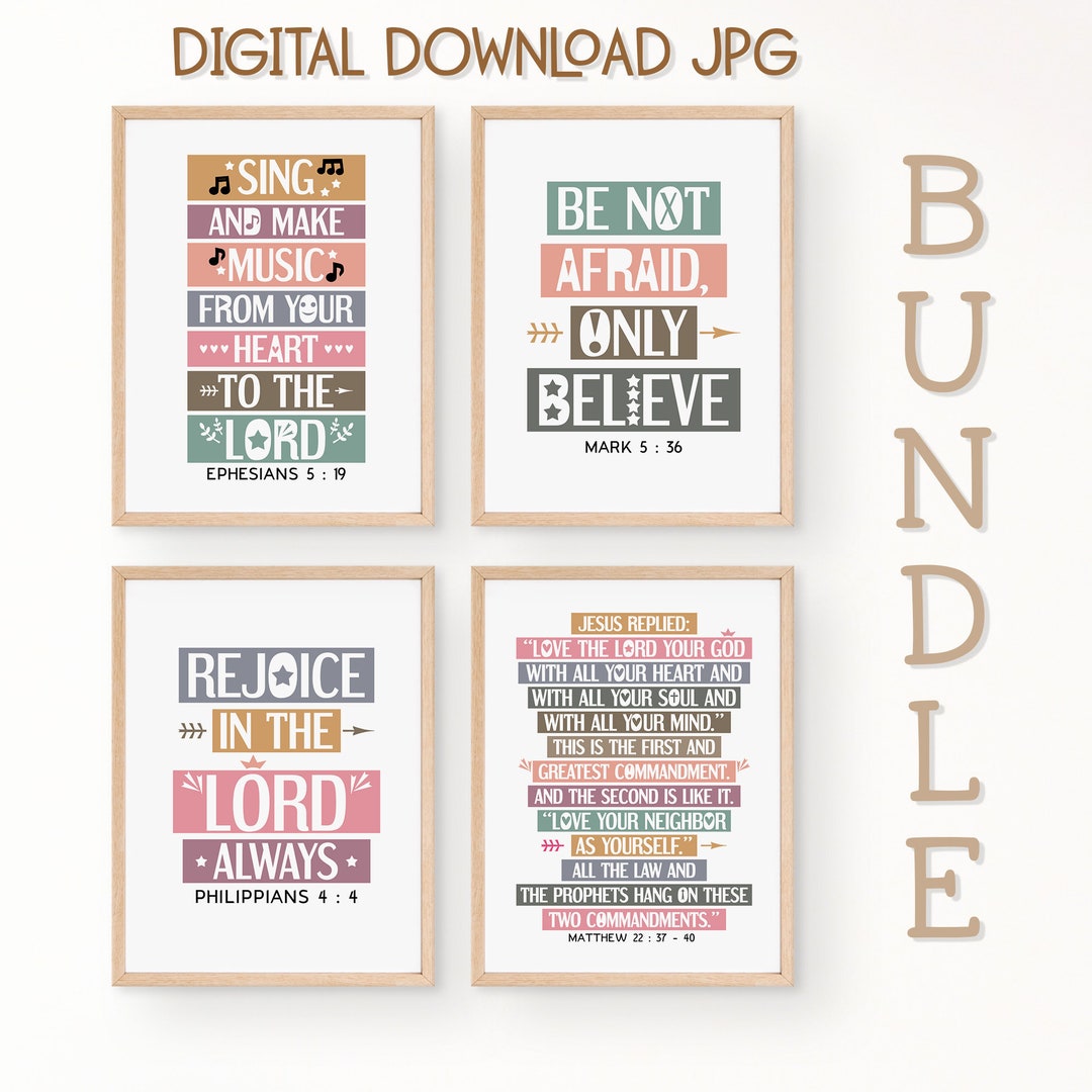 Wall Art Bundle. Printable Bible Verses Posters, Set of 4. Boho Colors ...