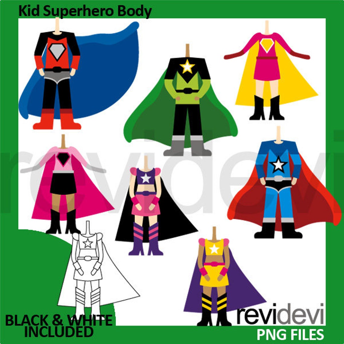 Superhero Body Back to School Clip Art Multiracial Boys and | Etsy