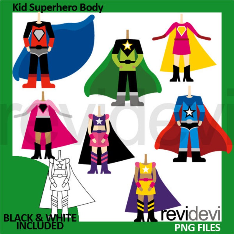 Superhero Body Back to School Clip Art Multiracial Boys and | Etsy UK
