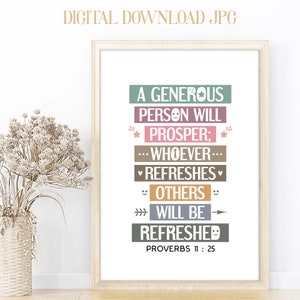 Bible Scripture Wall Art. A Generous Person Will Prosper. Proverbs 11: ...