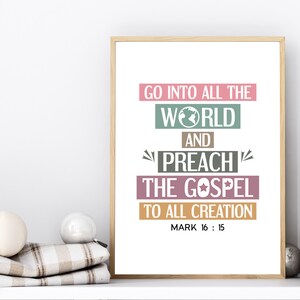 Printable Bible Verse Poster. Pastel Boho Colors. Go Into All the World ...