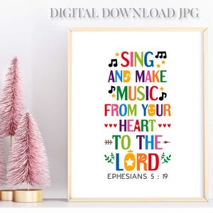 Printable Music Wall Art for Sunday School. Bible Verse Decor, Sing and ...