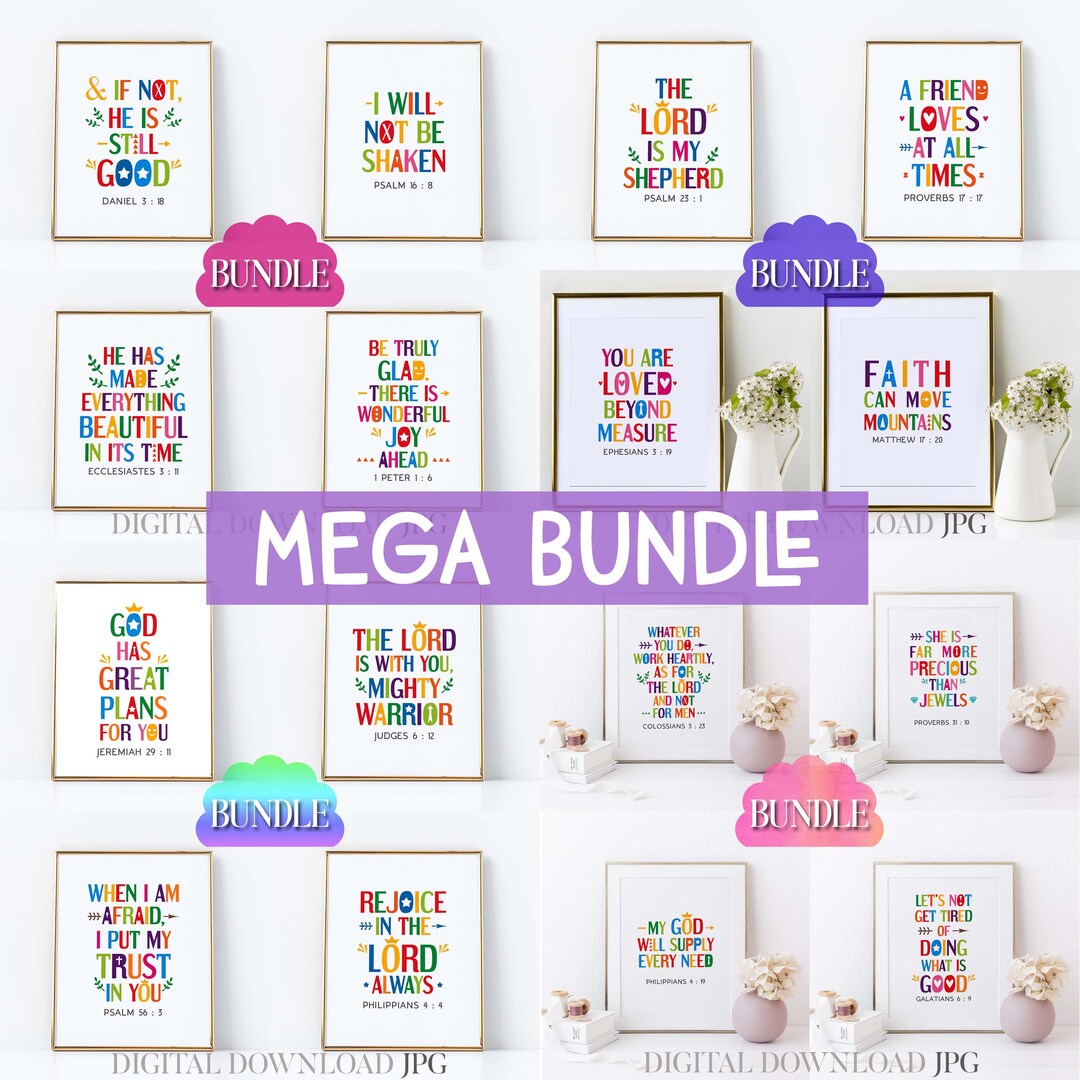 Christian Posters Bundle. Set of 16. Printable Christian Bible Verse ...