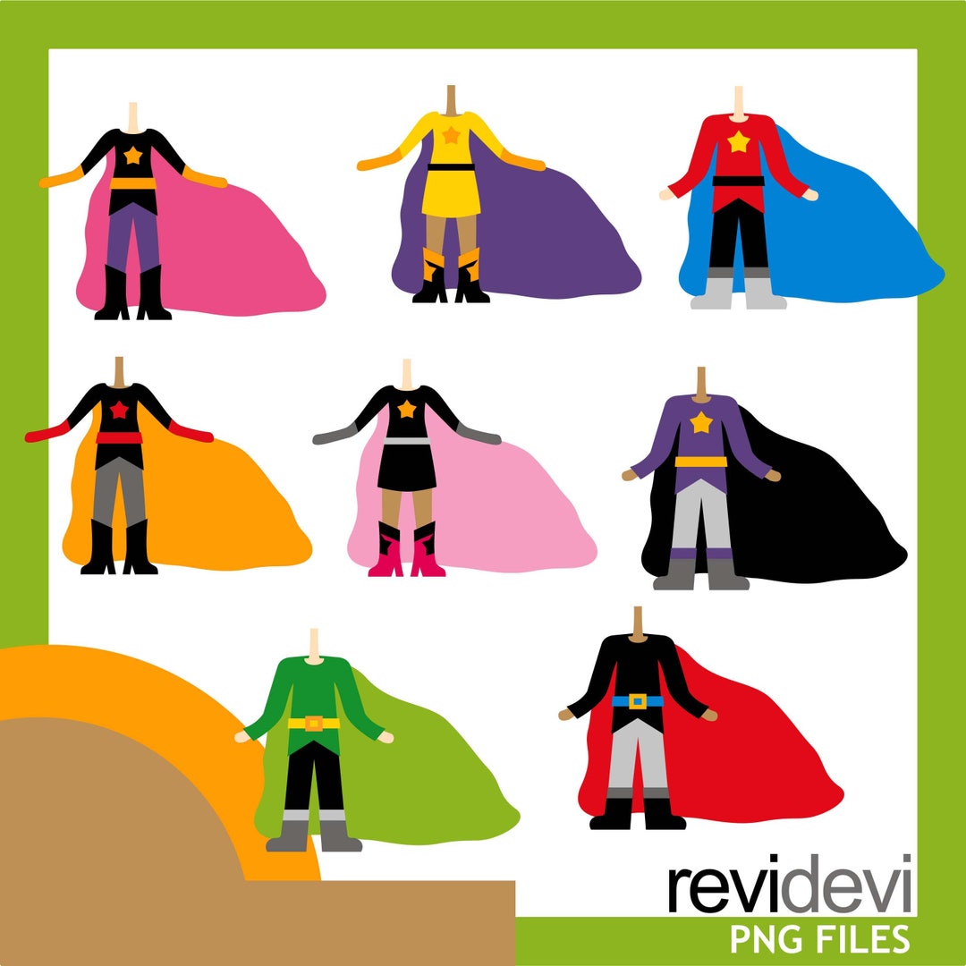 Superhero Body Clip Art With Big Side Cape, Back to School Kids ...