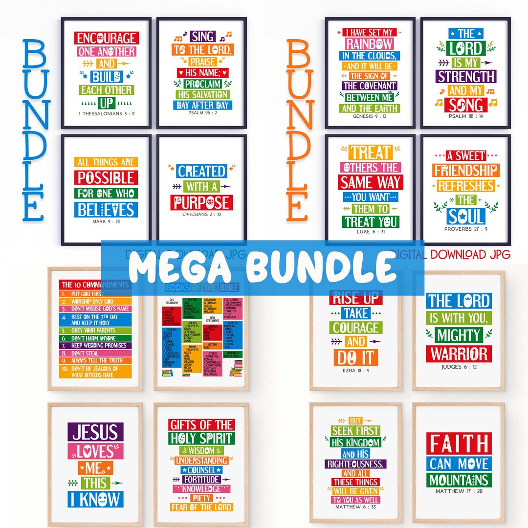 Christian Posters Bundle. Set of 16. Printable Bible Verse Wall Art for ...