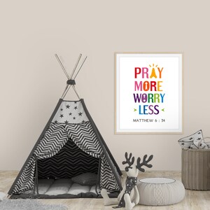 Pray more worry less. Matthew 6:34. Printable bible verse | Etsy