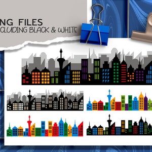 Superhero City Background, Skyline Clipart Bundle. Modern Skyscraper ...