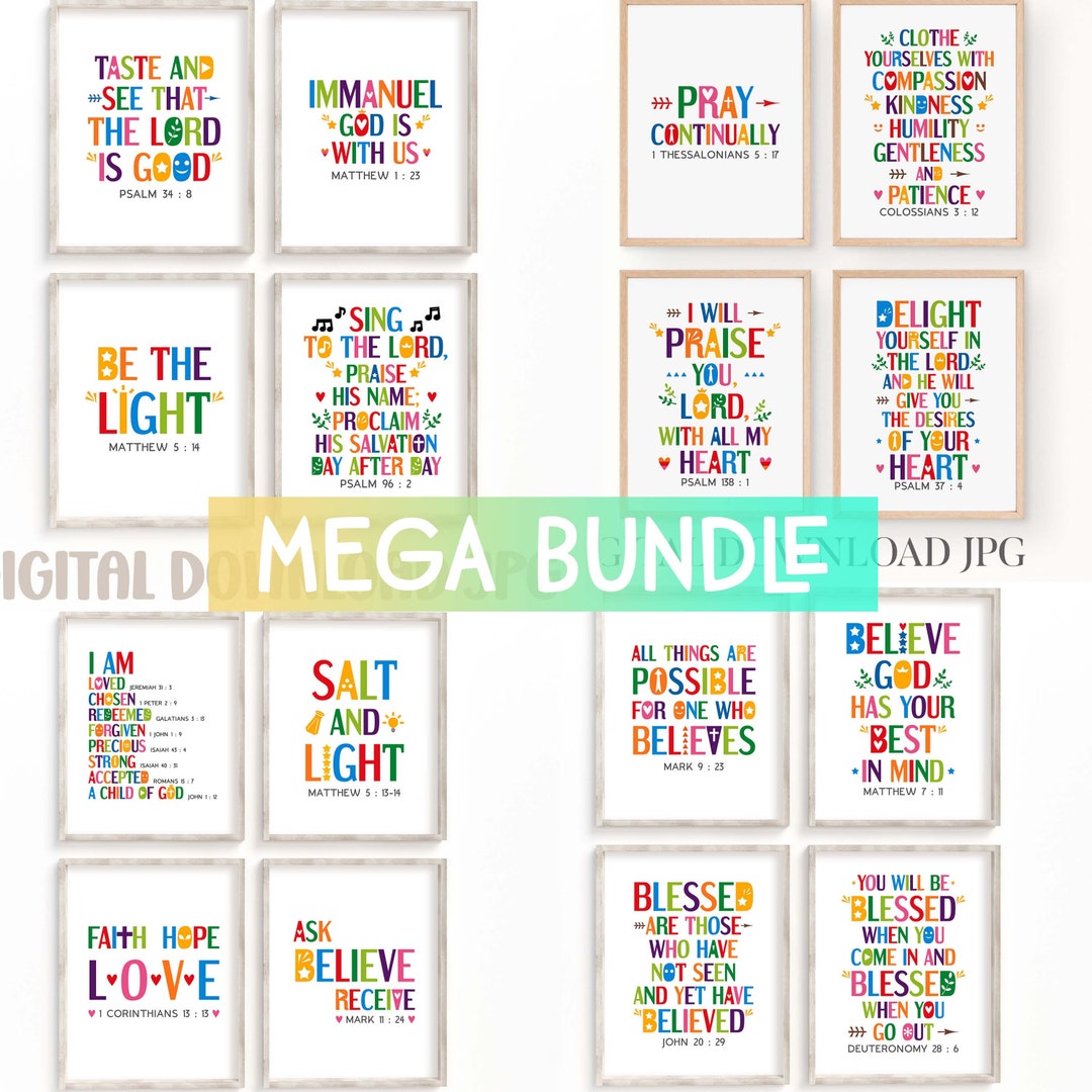 Bible Verse Bundle. Printable Wall Art for Children Bedroom and Sunday ...