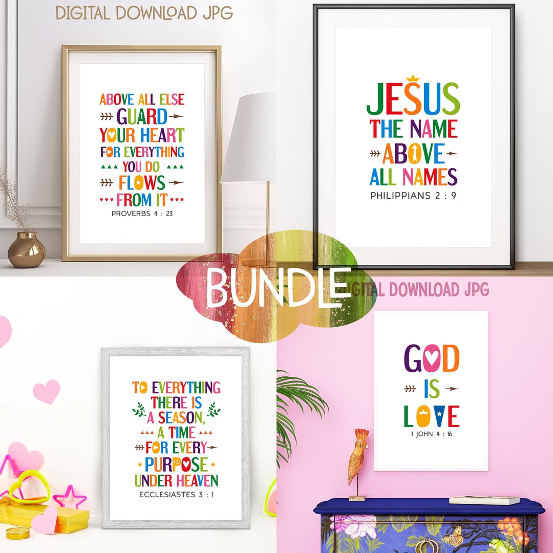 Printable Kids Wall Art Bundle. Bible Verses Posters, Set of 4. 1 John ...