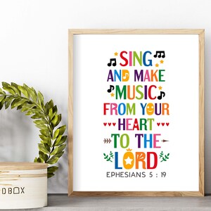 Printable Music Wall Art for Sunday School. Bible Verse Decor, Sing and ...