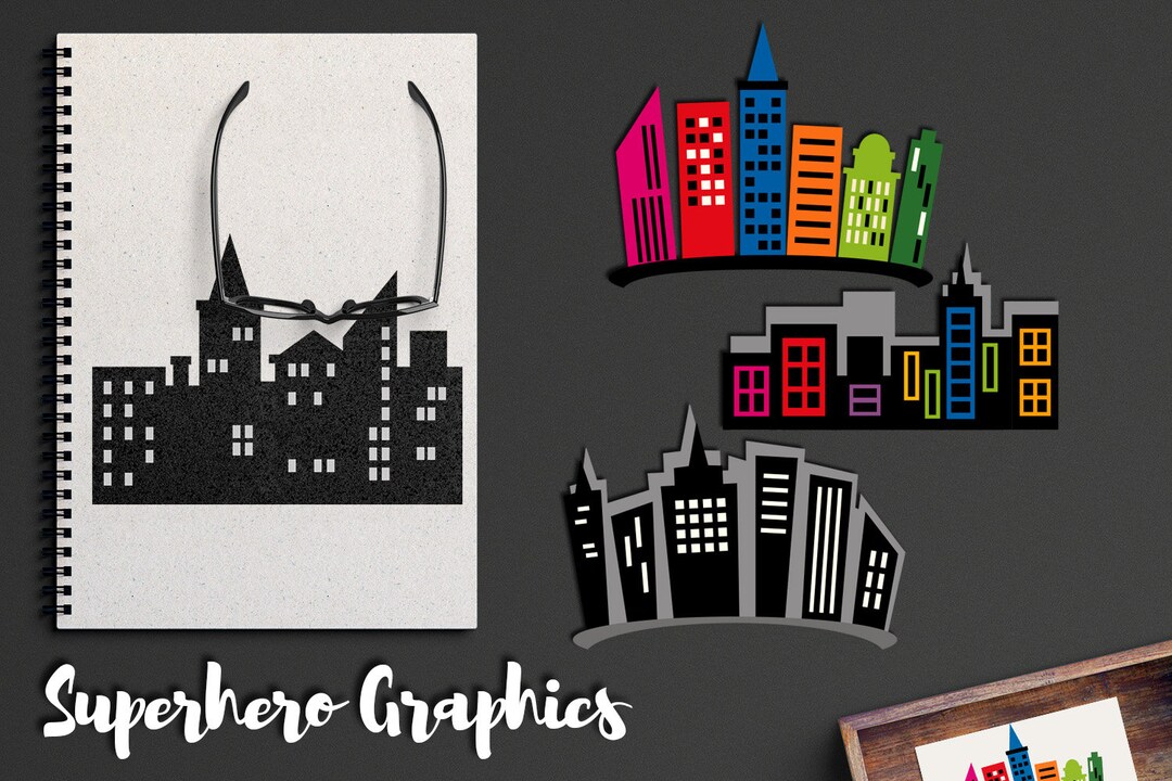 Superhero City Buildings Clip Art Skyline Building Blocks Digital ...