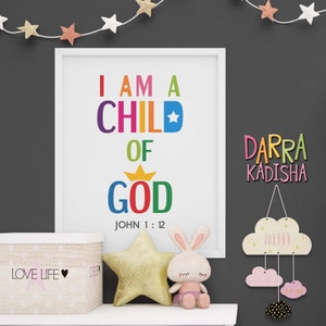 Printable Wall Art. I Am a Child of God John 1:12. Bible Verse Quote ...