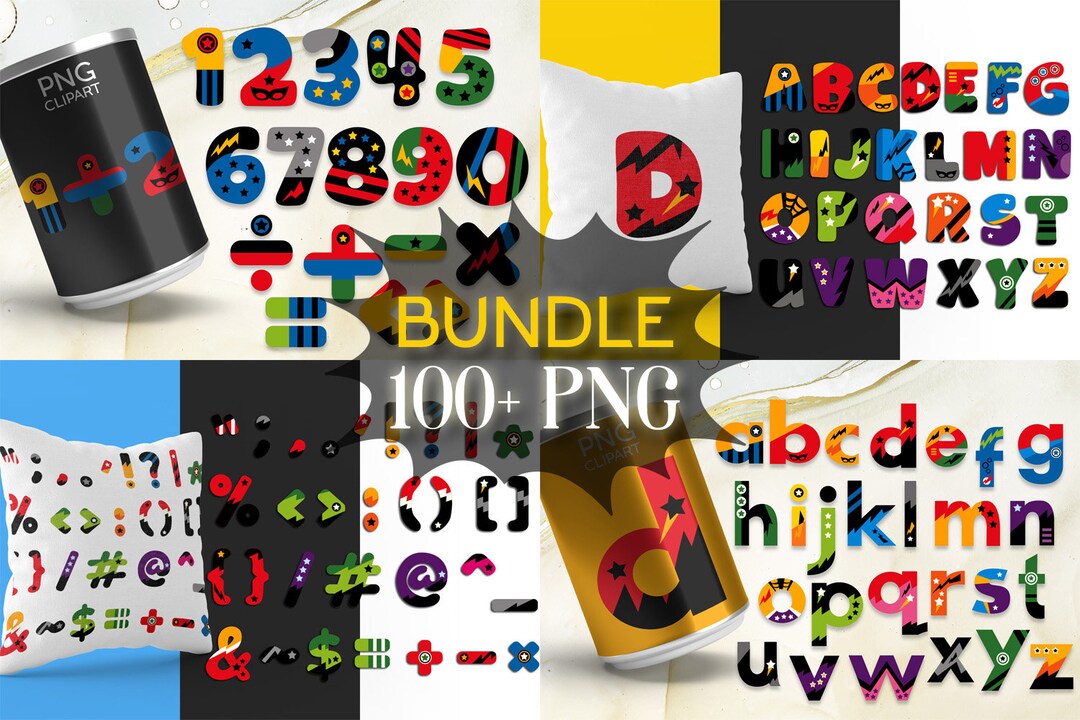 Superhero Alphabet Clipart Bundle. ABC Letters and Numbers. 100 PNG - Etsy