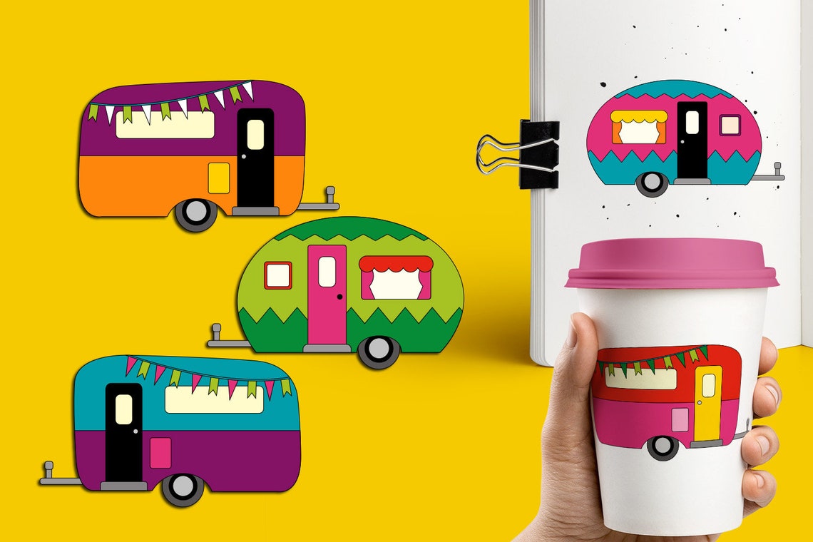 Happy Camper Clipart RV Camping Caravan Clip Art Retro - Etsy Canada