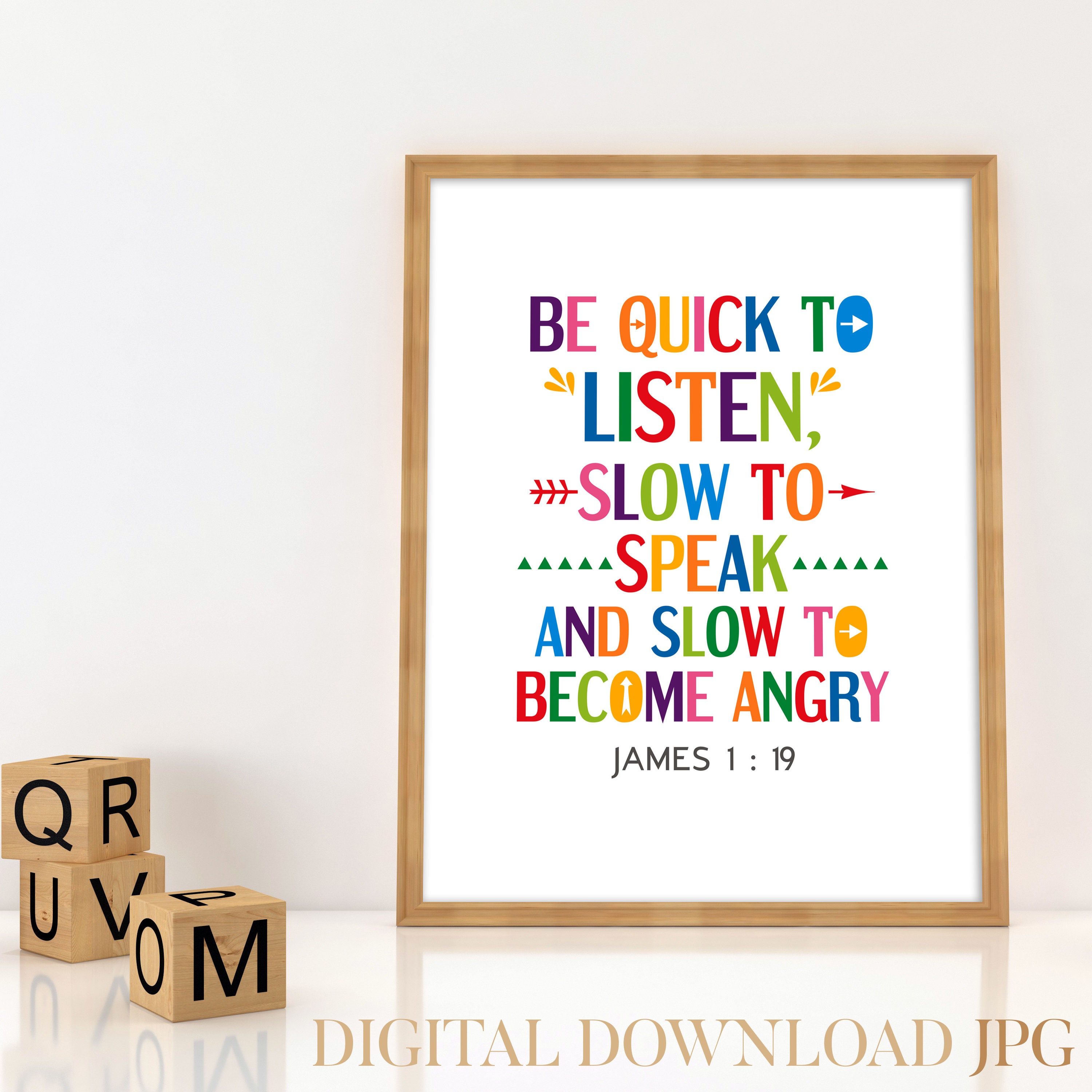 Bible verse wall art printable. Be quick to listen slow to | Etsy