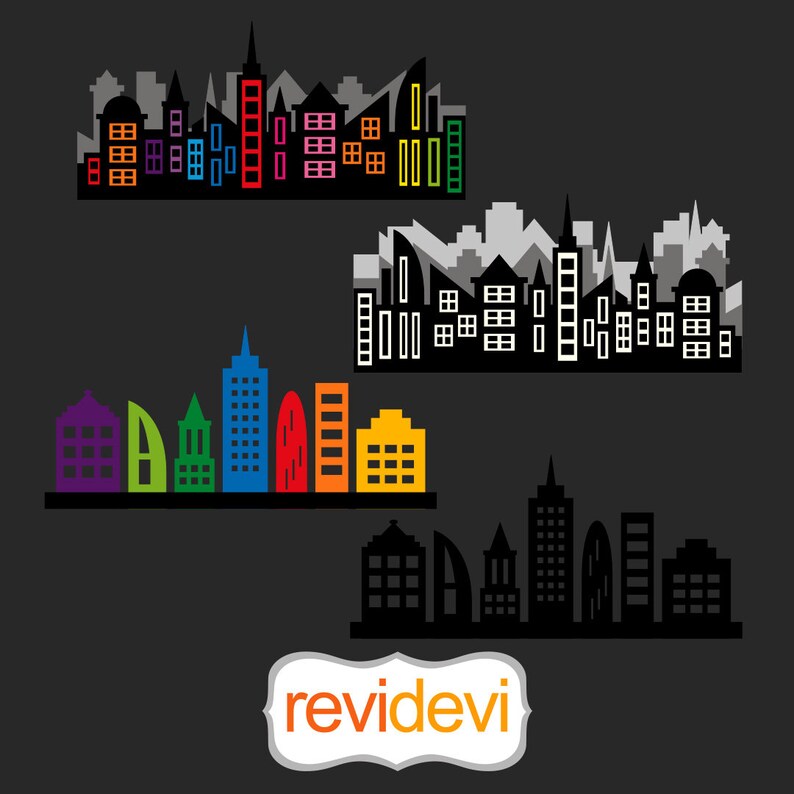 Skyline City Clip Art. Long Block Superhero City Buildings - Etsy