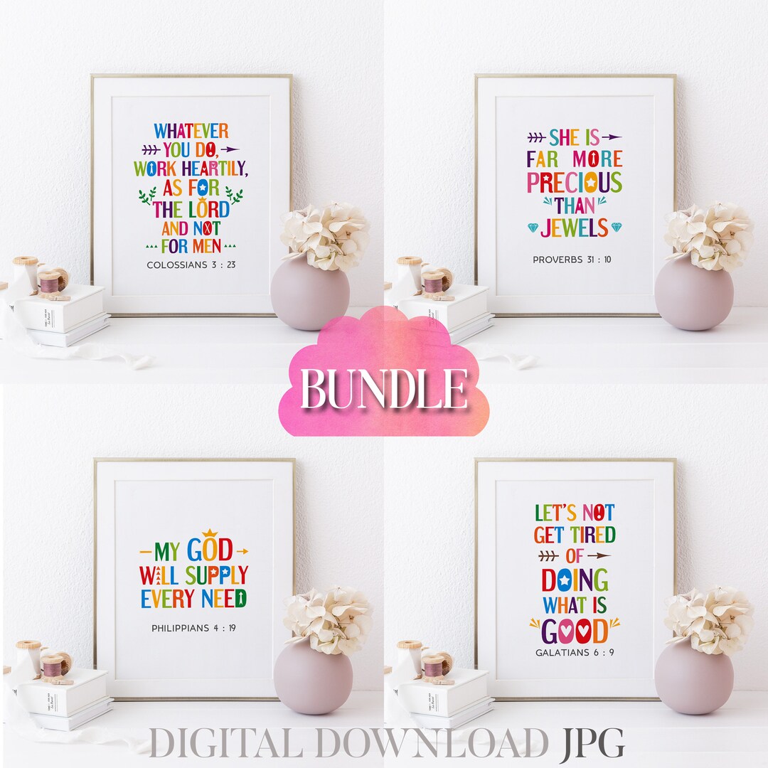 Bible Verses Posters Bundle. Set of 4. Colossians 3 23, Proverbs 31 10 ...
