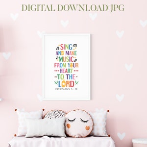 Printable Music Wall Art for Sunday School. Bible Verse Decor, Sing and ...