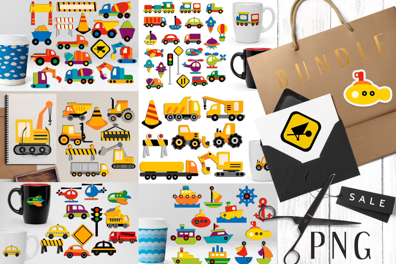 Transportation Clip Art Bundle. Cars Construction Trucks - Etsy Canada