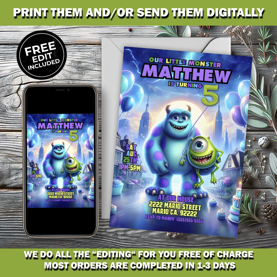 Monsters Inc. Invitation Monsters Inc. Birthday Invitation Monsters Inc ...