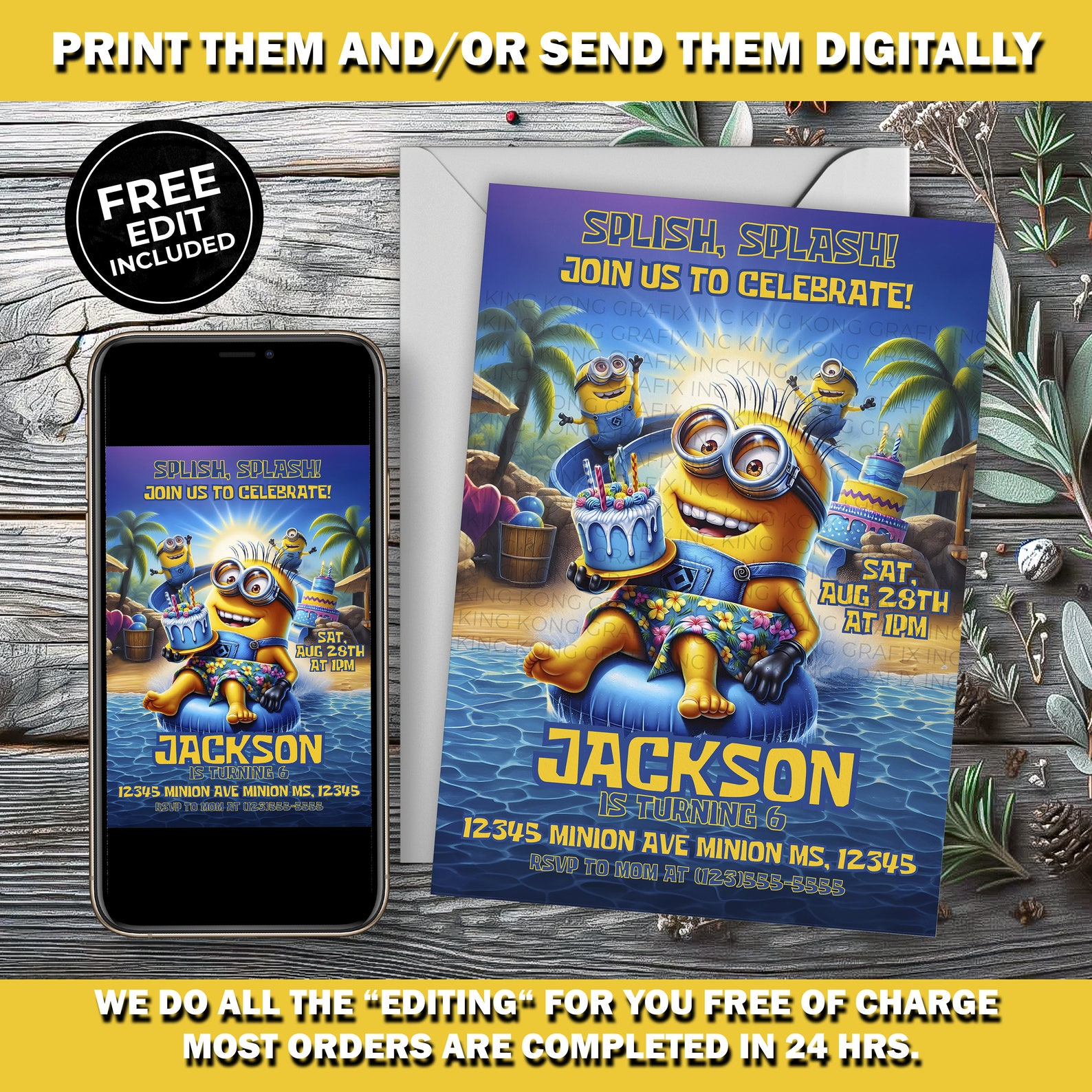 Minions Invitation Minions Inspired Invitation Minion Pool Party ...