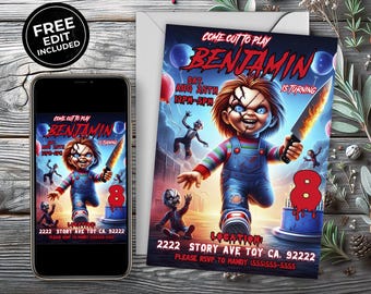 Chucky Birthday Invitation: Scary Halloween Party Invite (digital ...