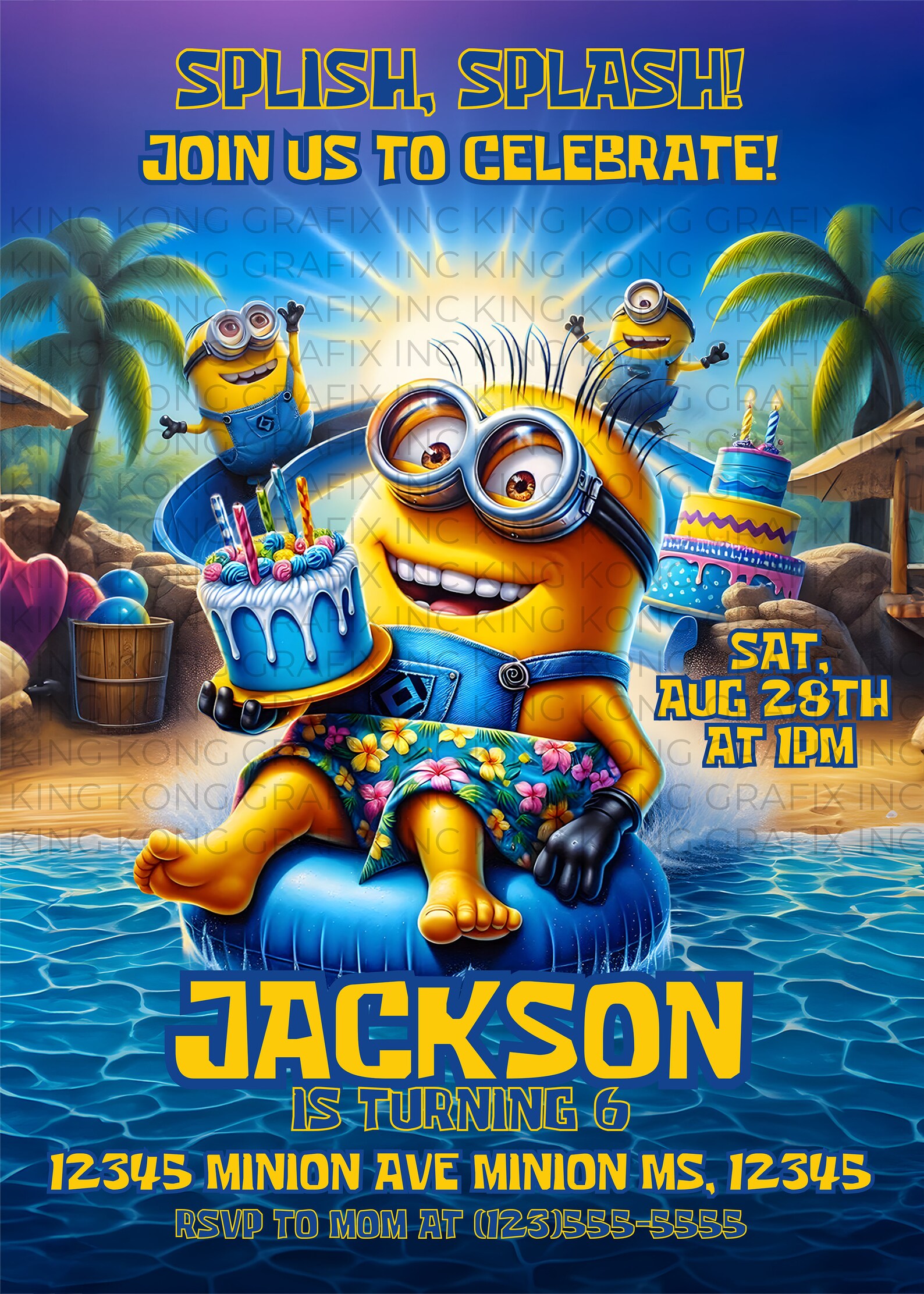 Minion Inspired Invitation Minion Pool Party Invitation Birthday Party ...