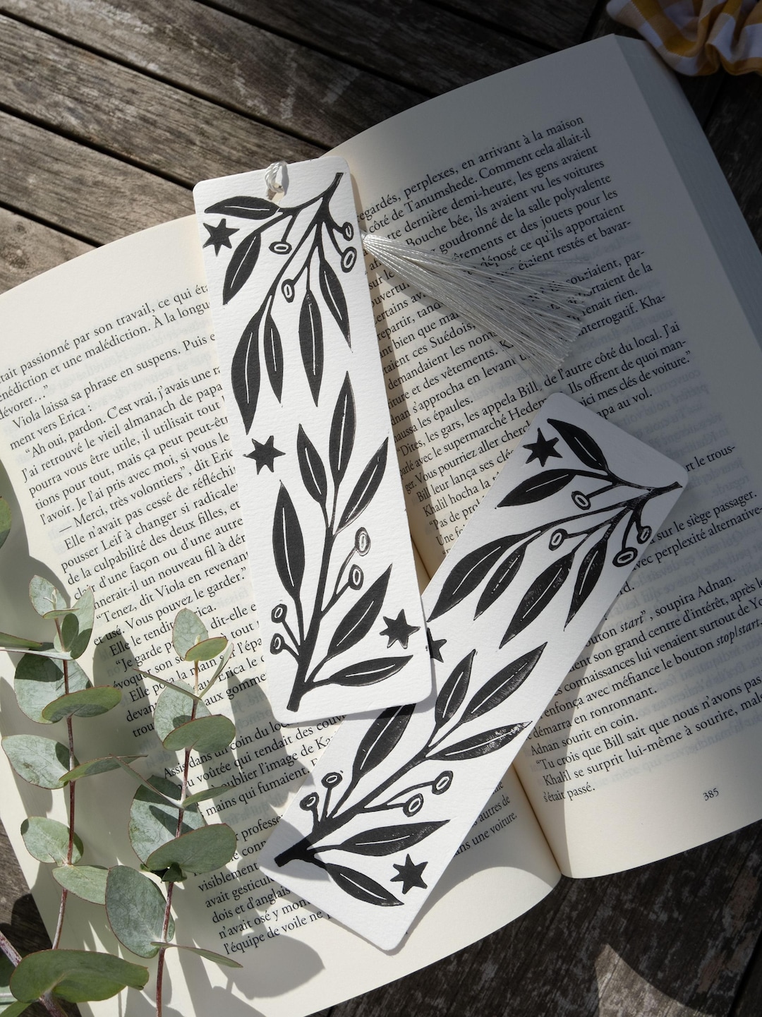 Handmade Linocut Bookmark: Fall Leaves - Etsy