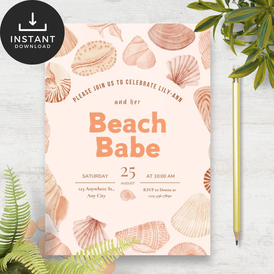 Seashell Baby Shower Downloadable Template, Beach Babe Baby Shower ...