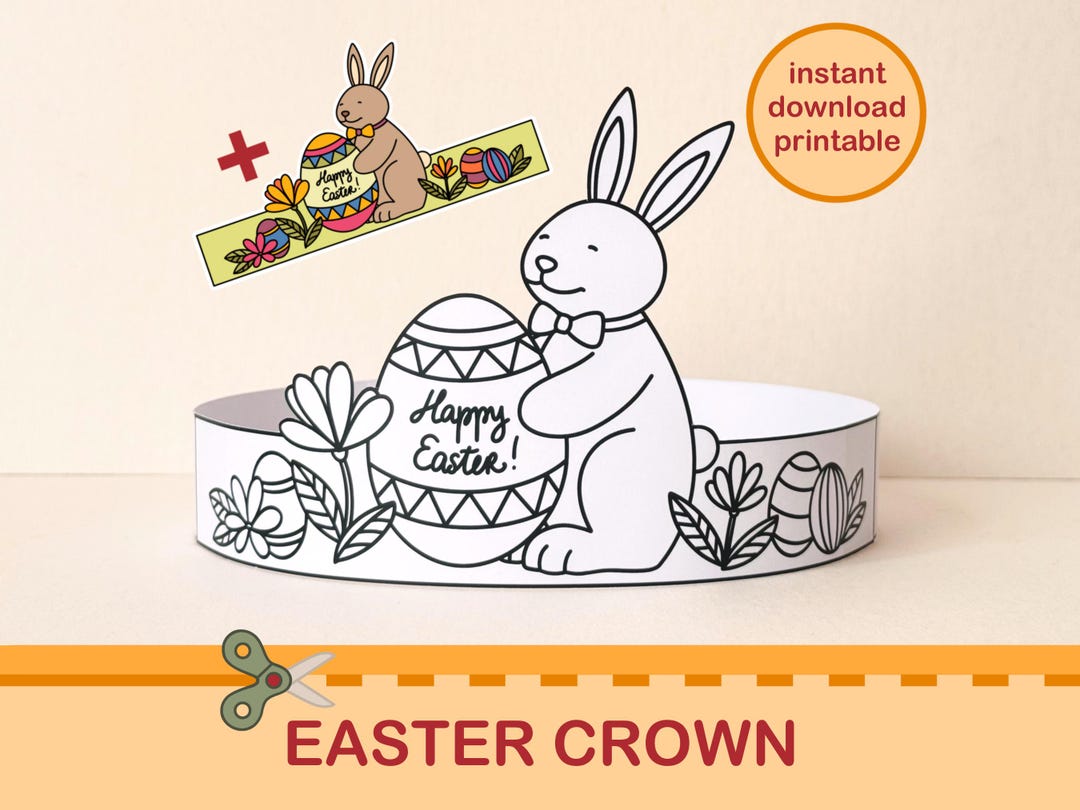 Easter Bunny Paper Crown Easter Egg Colouring Printable Kids DIY Easter ...